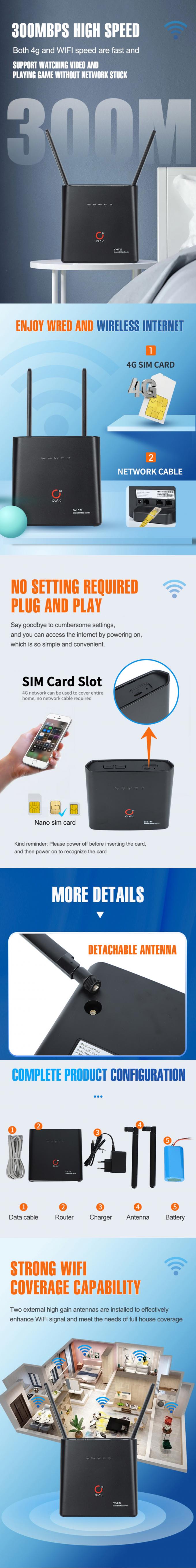 Olax AX9 pro 4g Wireless Wifi Routers 4000mah LTE Cat4 300mbps With Sim ...